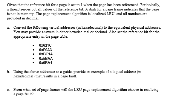 Solved Consider the page table for a system with 16-bit | Chegg.com