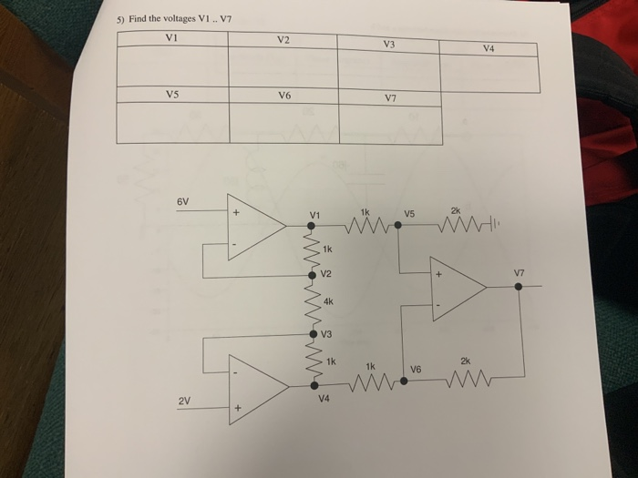 Solved 5) Find the voltages VIV7 V1 V2 V3 V4 V5 V6 V7 6V 2k | Chegg.com