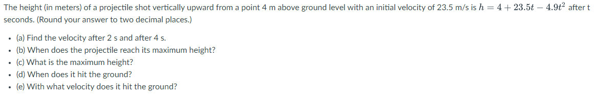 Solved The height (in meters) of a projectile shot | Chegg.com