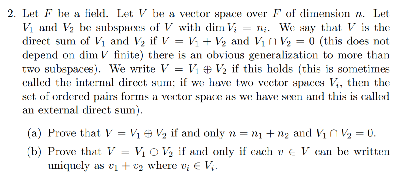 Solved 2. Let F be a field. Let V be a vector space over F | Chegg.com