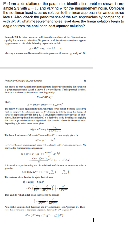 Perform a simulation of the parameter identification | Chegg.com