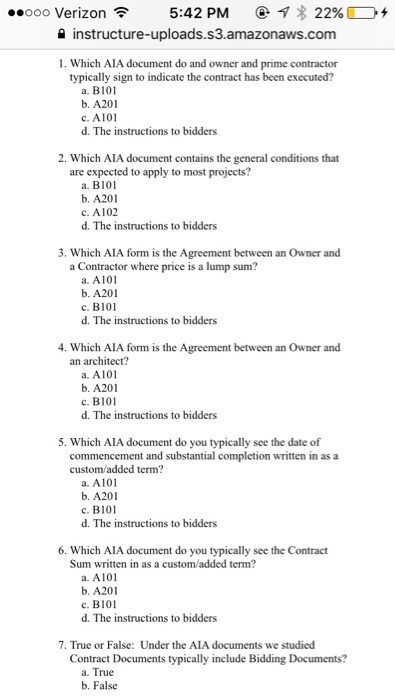 Solved Which AIA document do and owner and prime contractor | Chegg.com