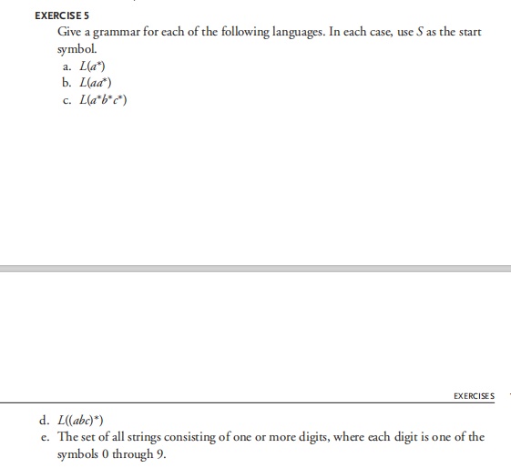 Solved EXERCISE 5 Give a grammar for each of the following | Chegg.com