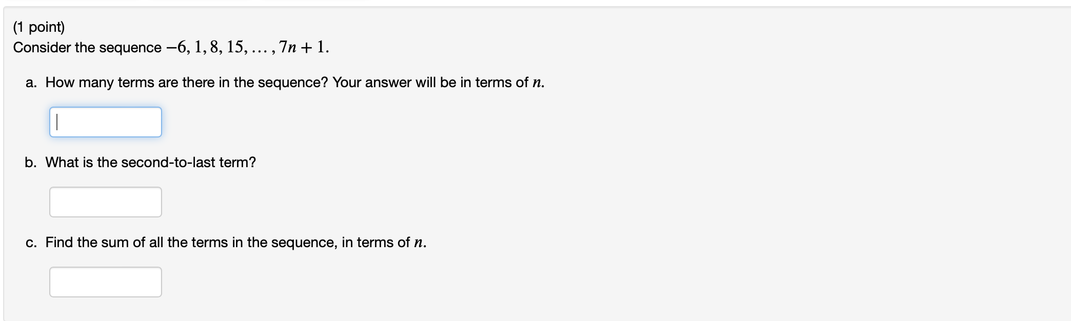 Solved b. What is the second-to-last term? c. Find the sum | Chegg.com