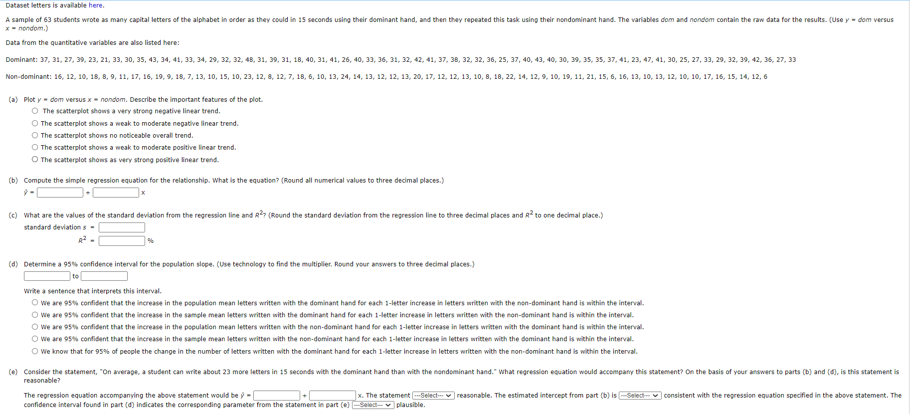 Solved Dataset letters is available here. A sample of 63 | Chegg.com