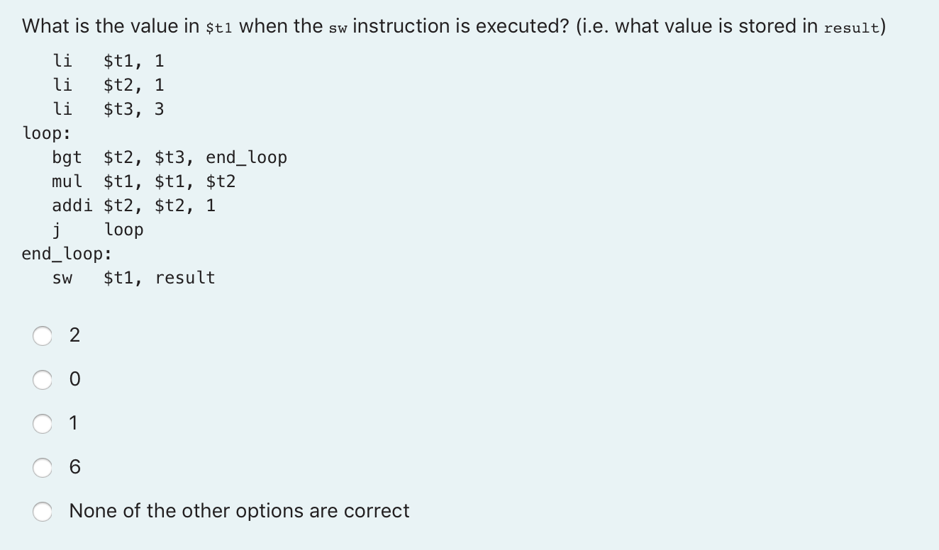 Solved What is the value in $ti when the sw instruction is | Chegg.com