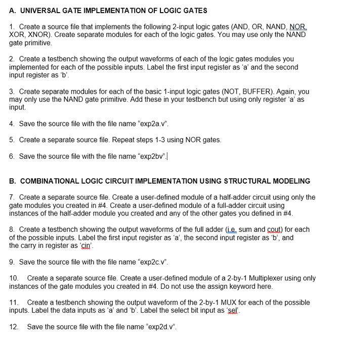 Solved A. UNIVERSAL GATE IMPLEMENTA TION OF LOGIC GATES 1. | Chegg.com