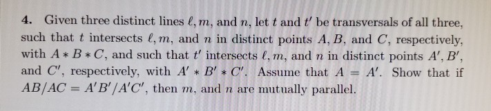 Solved 4 Given Three Distinct Lines L M And N Let T And