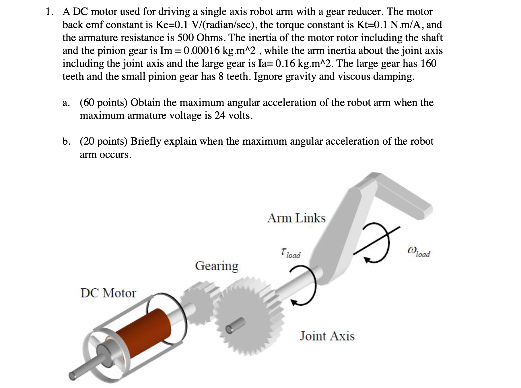 Solved 1. A DC motor used for driving a single axis robot | Chegg.com