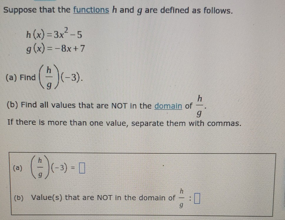Solved Suppose that the functions h and g are defined as | Chegg.com