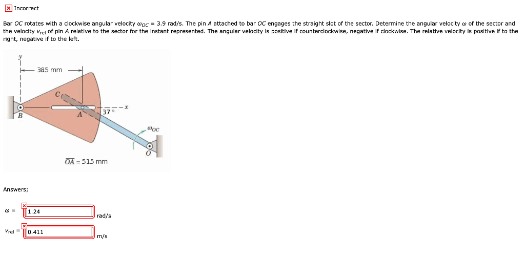 Solved Bar Oc Rotates With A Clockwise Angular Velocity ωoc 7153