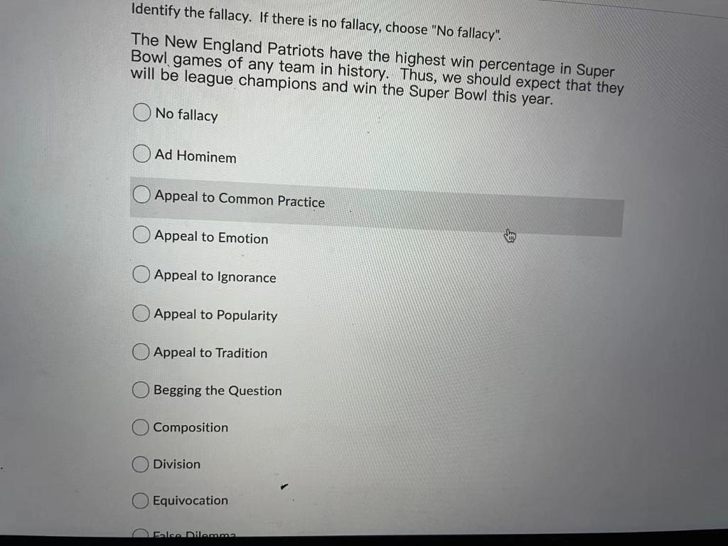 Solved Identify the fallacy. If there is no fallacy, choose | Chegg.com