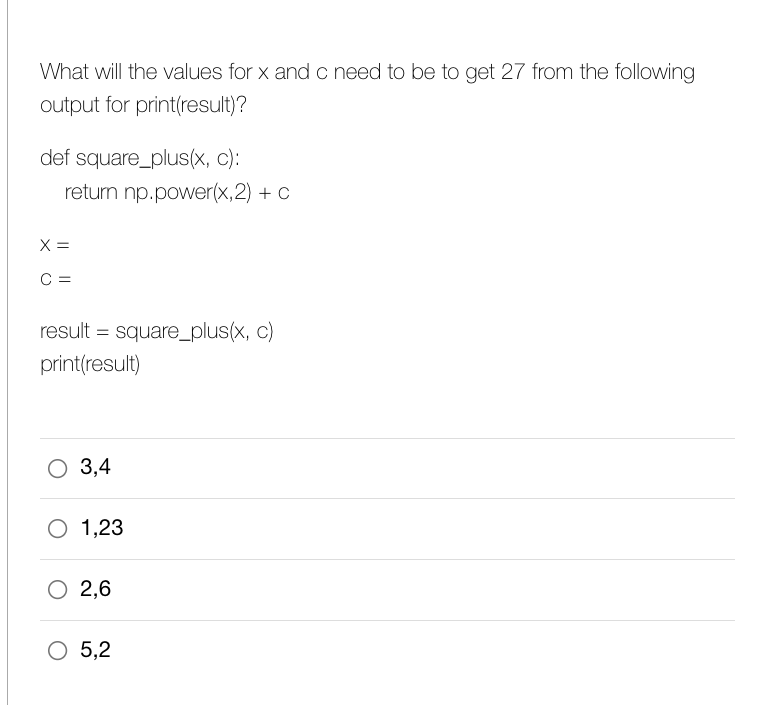 Solved What will the values for x and c need to be to get 27 | Chegg.com