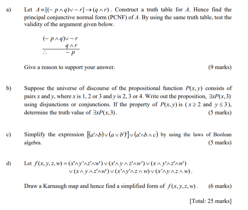 Solved a) Let A=[(- p^q) ~r] →qar). Construct a truth table | Chegg.com