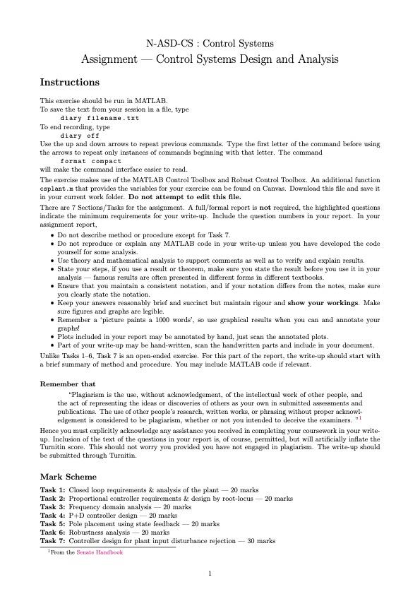 Solved N-ASD-CS : Control Systems Assignment - Control | Chegg.com