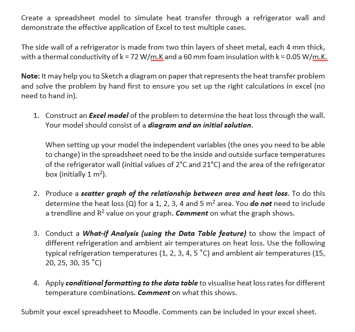 Solved Create a spreadsheet model to simulate heat transfer | Chegg.com