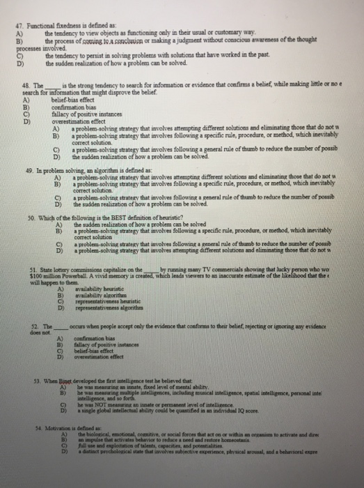 Solved Functional fixedness is defined as: the tendency to | Chegg.com