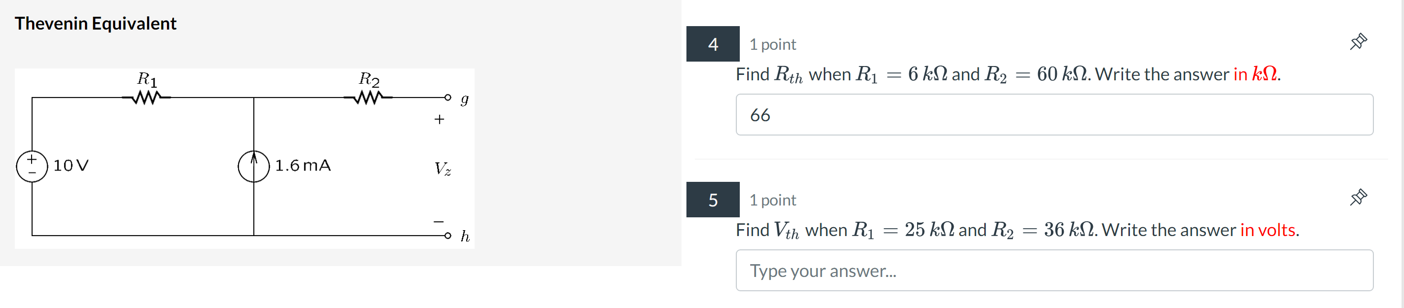 Solved Thevenin Equivalent 41 point Find Rth when R1=6kΩ and | Chegg.com