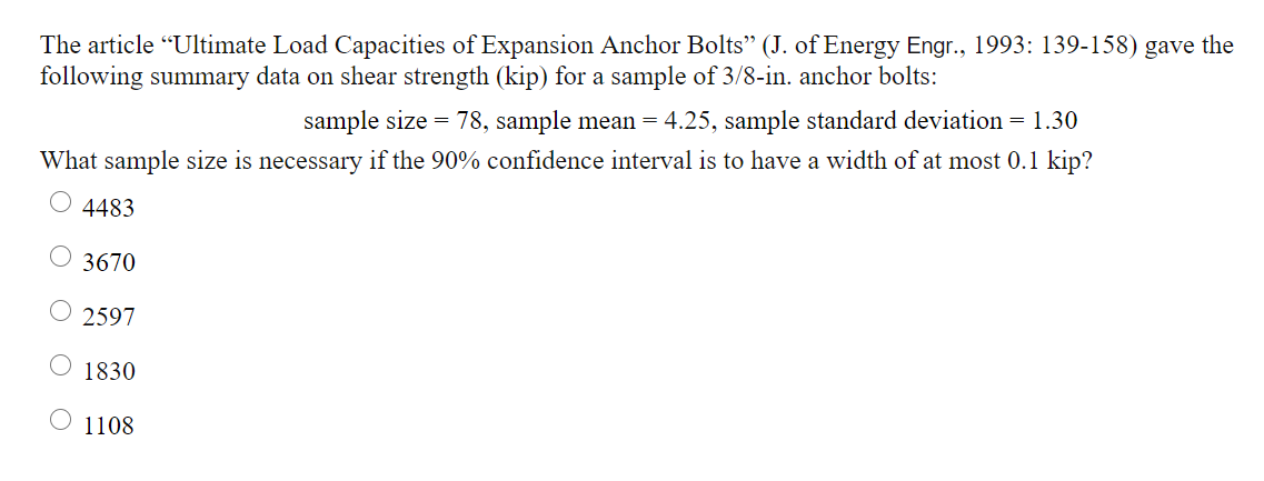 Solved The article “Ultimate Load Capacities of Expansion | Chegg.com