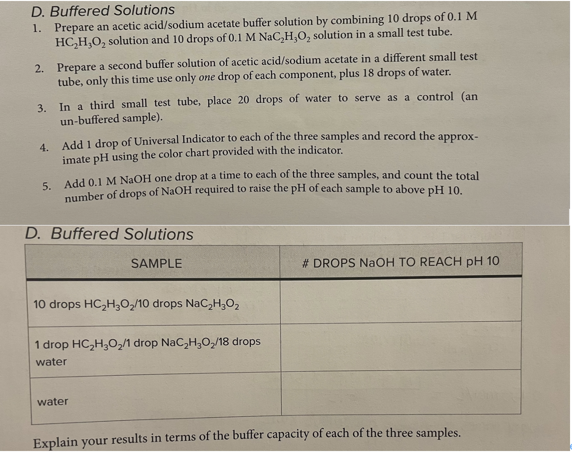 Solved D. Buffered Solutions 1. Prepare an acetic | Chegg.com