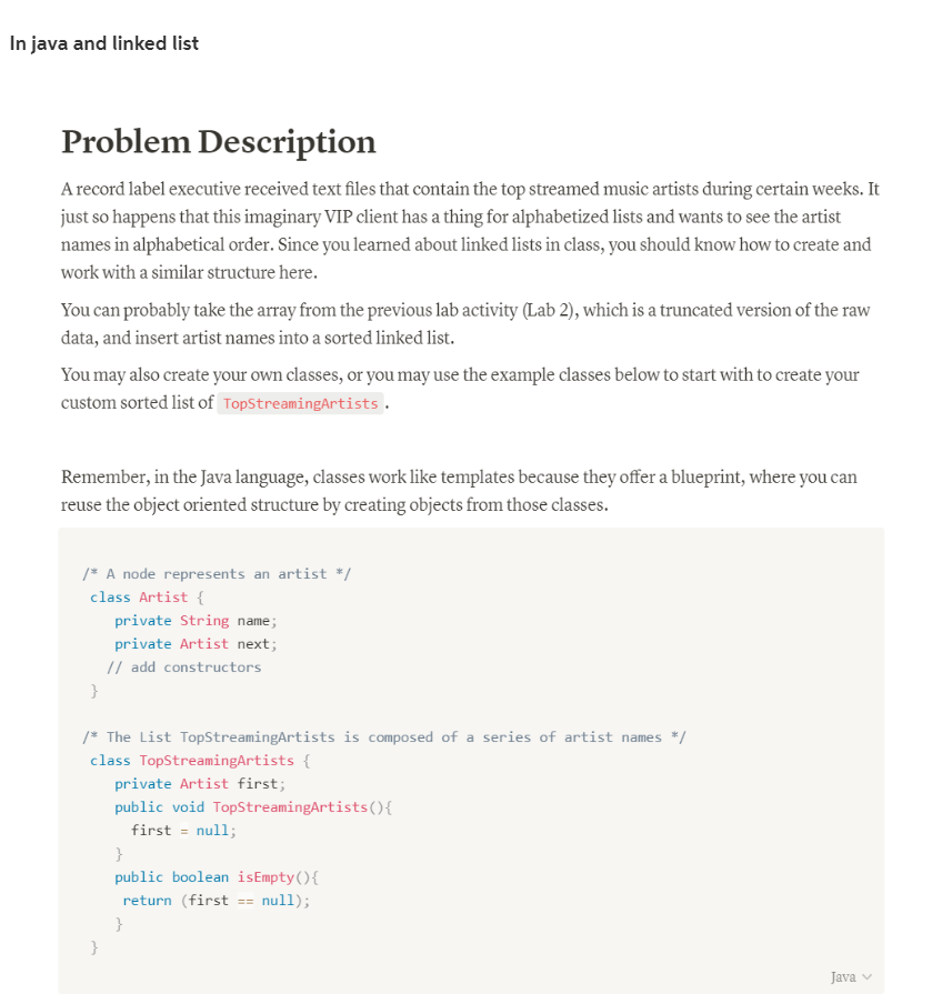 Solved In java and linked list Problem Description A record | Chegg.com