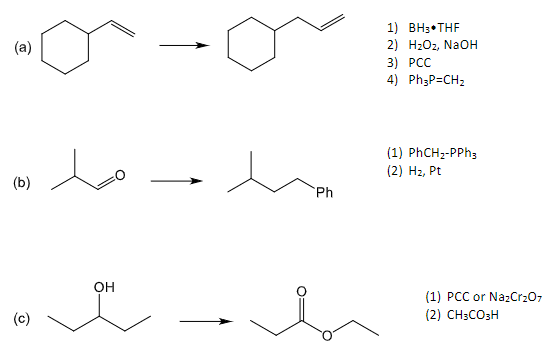 Solved (a) 1) BHz. THE 2) H2O2, NaOH 3) PCC 4) Ph3P=CH2 ho | Chegg.com