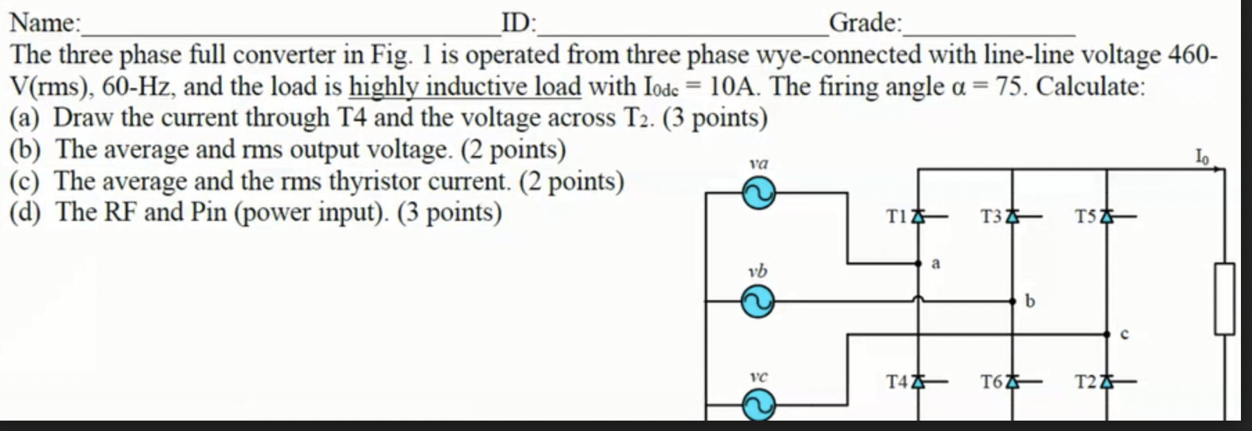Solved The three phase full converter in Fig. 1 is operated | Chegg.com