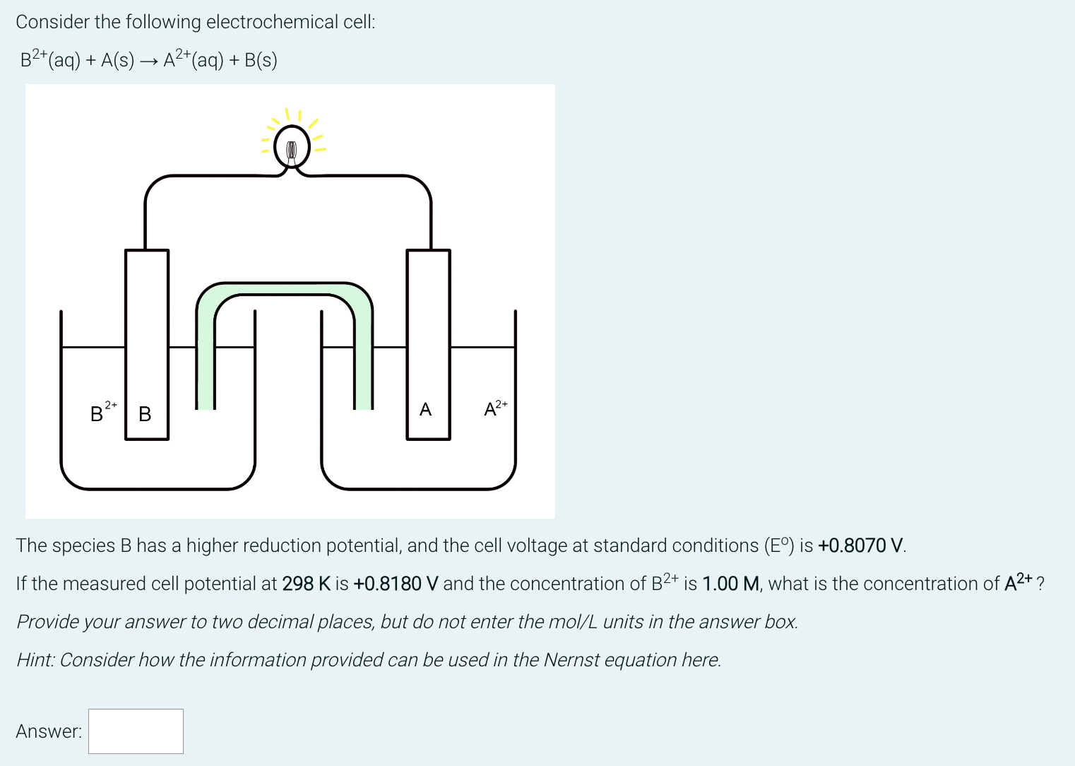 Solved Consider the following electrochemical cell: | Chegg.com