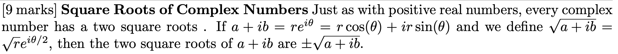 Solved [9 marks] Square Roots of Complex Numbers Just as | Chegg.com