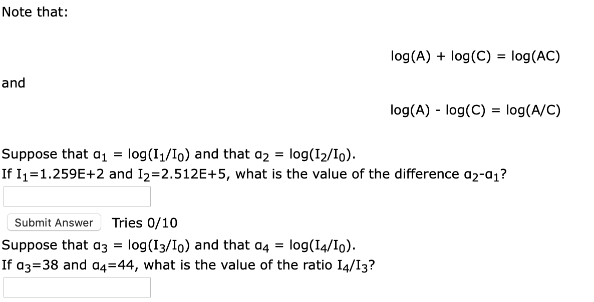 Solved Note that: log(A) + log(C) = log(AC) = and log(A) - | Chegg.com