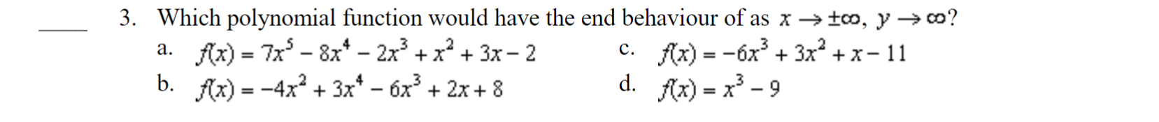 Solved Which polynomial function would have the end | Chegg.com