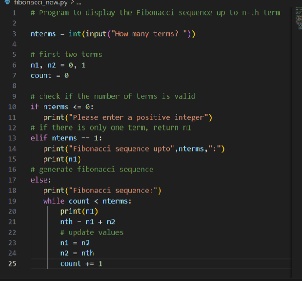 Solved & fibonacci_ncw.py > ...nterms - ﻿int(input("¿Cuántos | Chegg.com