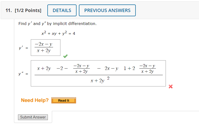 Solved Find y′ and y′′ by implicit differentiation. | Chegg.com