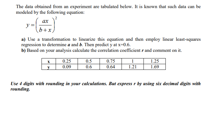 The data obtained from an experiment are tabulated | Chegg.com