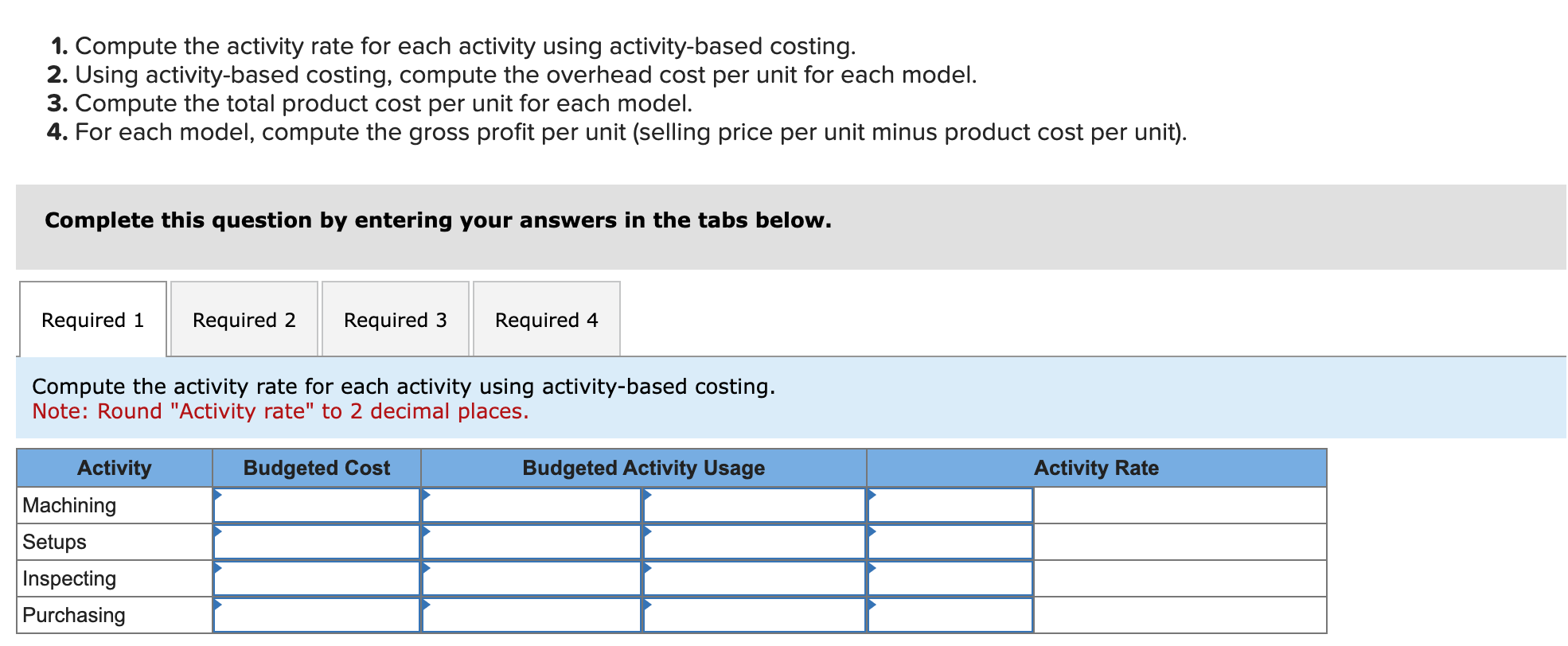 Solved 1. Compute the activity rate for each activity using | Chegg.com