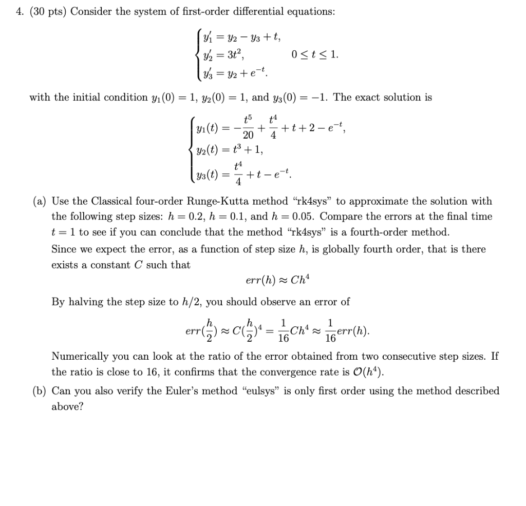 Solved 4. ( 30pts) Consider the system of first-order | Chegg.com