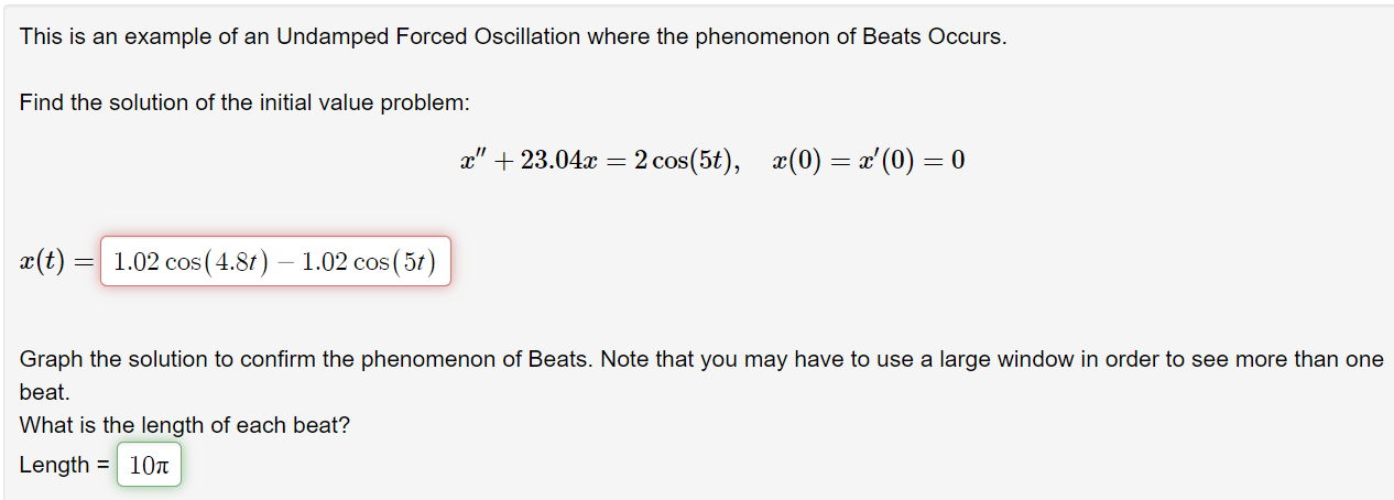 Solved This is an example of an Undamped Forced Oscillation | Chegg.com