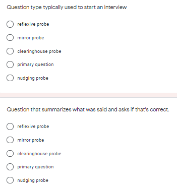 Solved Question type typically used to start an interview | Chegg.com