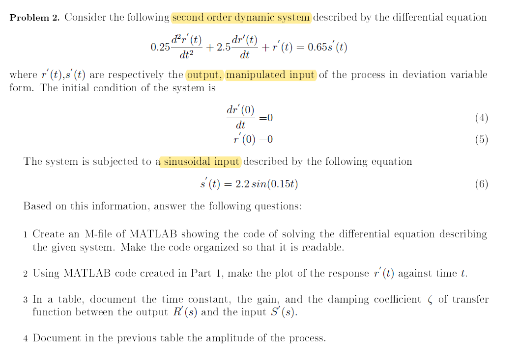 Solved Problem 2. Consider the following second order | Chegg.com