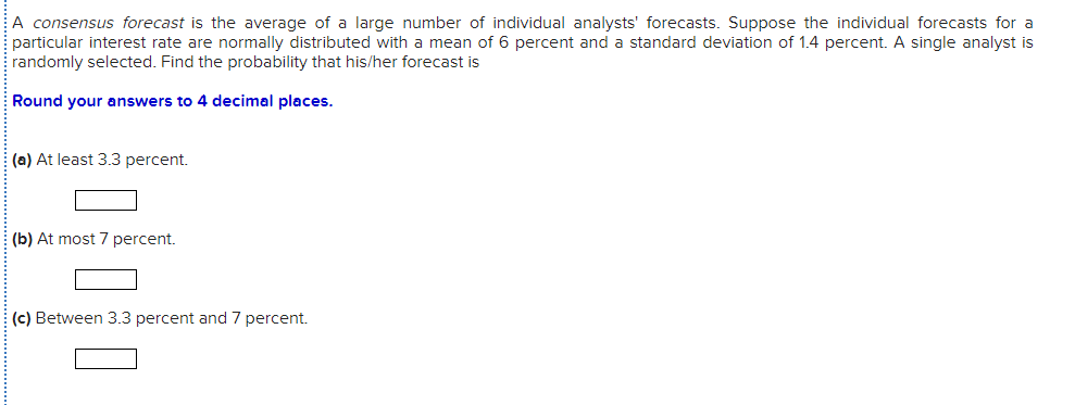 Solved A consensus forecast is the average of a large number | Chegg.com