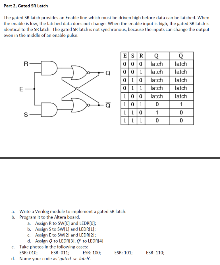 Part 2, Gated SR Latch The gated SR latch provides an | Chegg.com