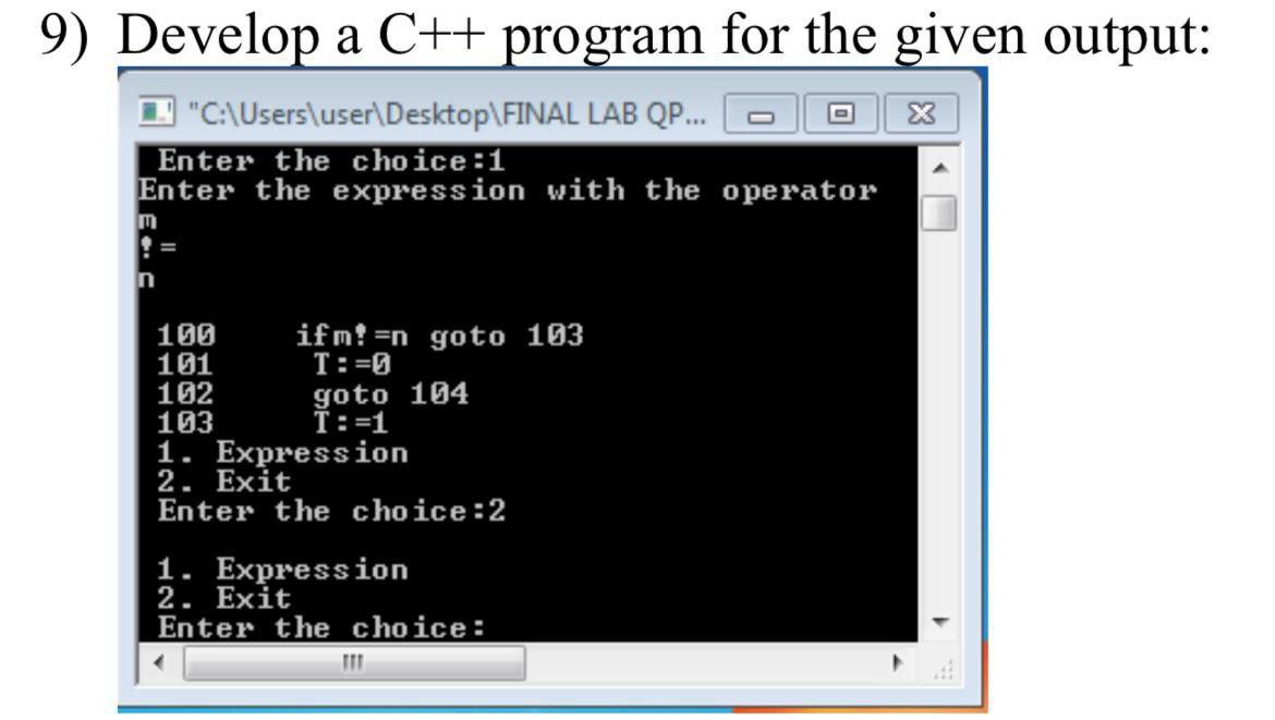 9) Develop a C++ program for the given output: ..! | Chegg.com