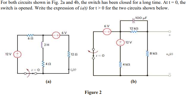 Solved For both circuits shown in Fig. 2a and 4b, the switch | Chegg.com