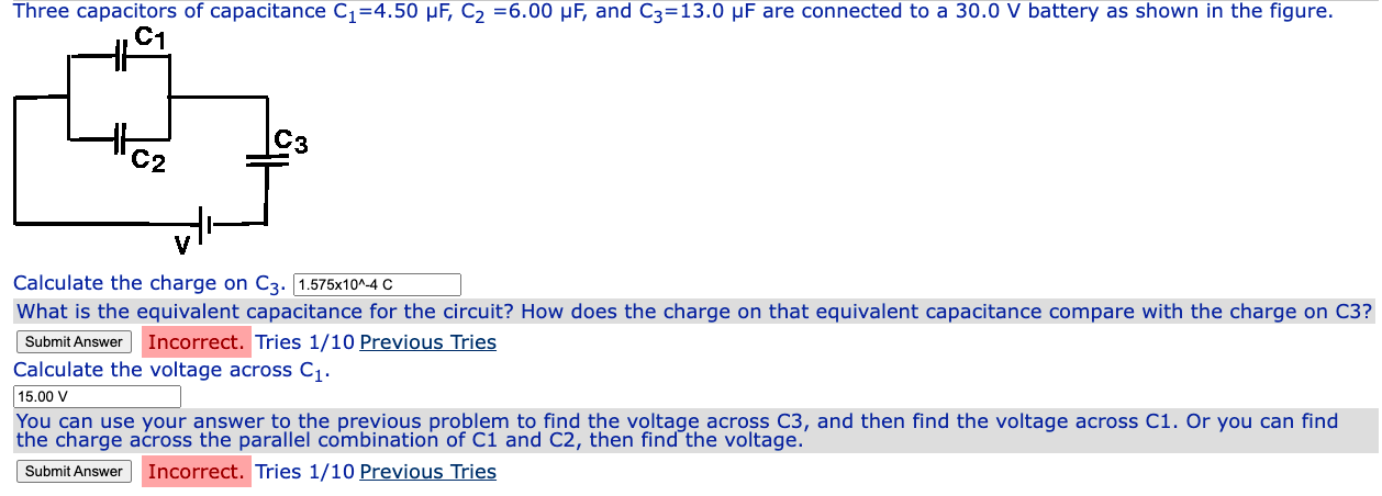 Solved Three capacitors of capacitance C1=4.50 pF, C2 =6.00 | Chegg.com