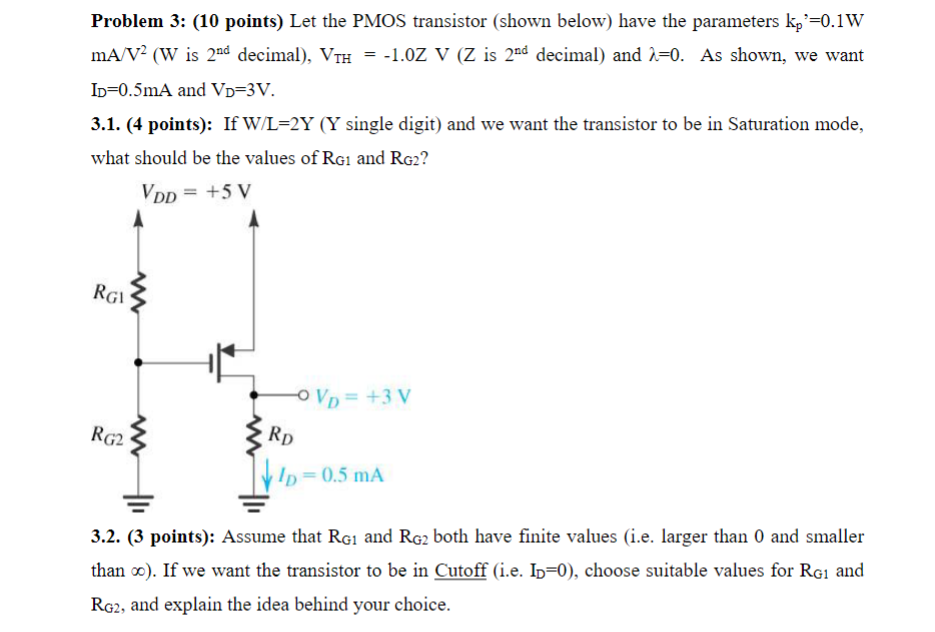 Solved Problem 3: (10 points) Let the PMOS transistor (shown | Chegg.com