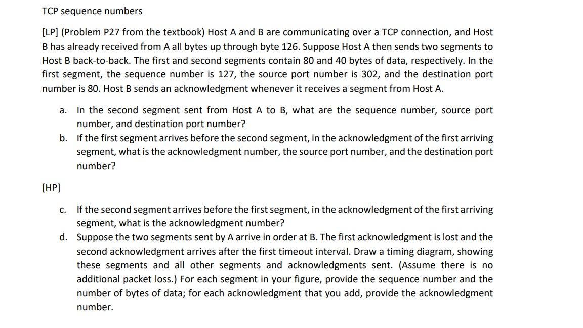 Solved TCP sequence numbers [LP] (Problem P27 from the | Chegg.com