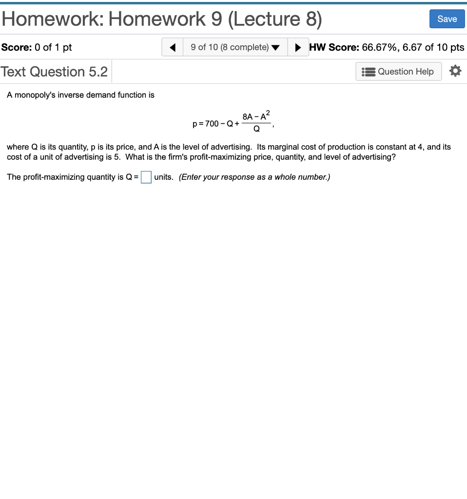 Solved Homework Homework 9 Lecture 8 Save Score 0 Of 1