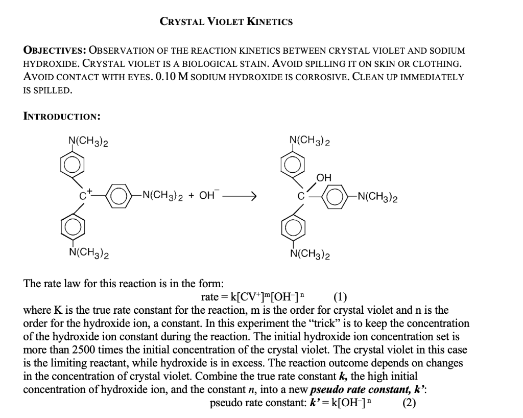 Solved OBJECTIVES: OBSERVATION OF THE REACTION KINETICS | Chegg.com
