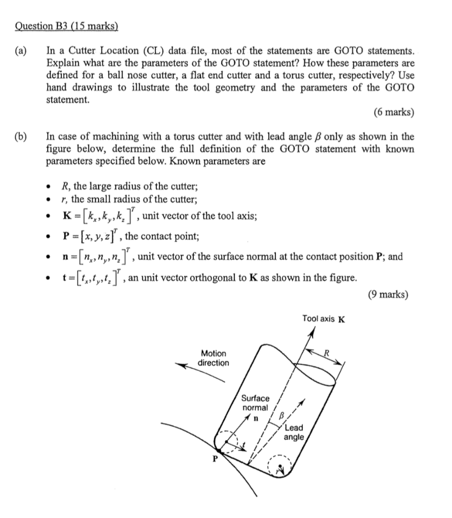 Question B3 (15 marks) (a) In a Cutter Location (CL) | Chegg.com