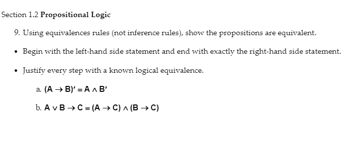 Solved Section 1.2 Propositional Logic 9. Using equivalences | Chegg.com